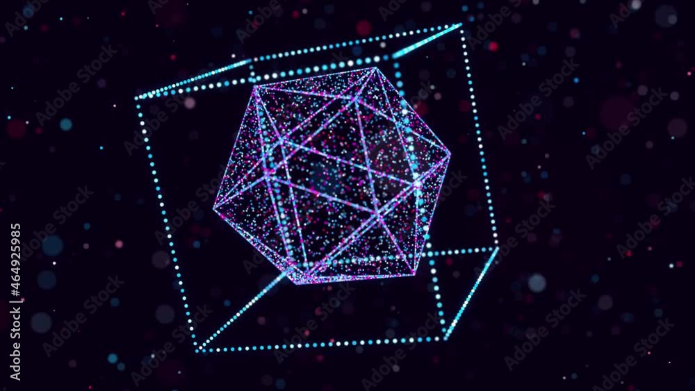 Stockvideo Abstract glow particles form 3d object in space. Cube. Vj ...