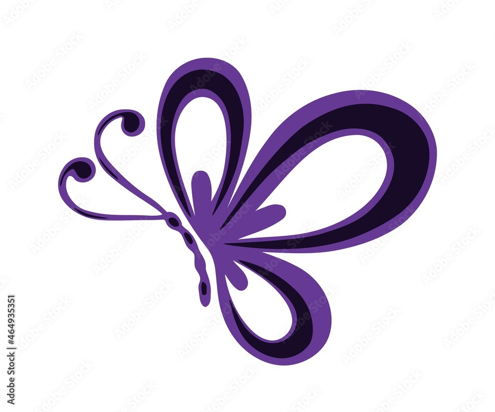 Black violet vector flying butterfly outline silhouette tattoo drawing ...