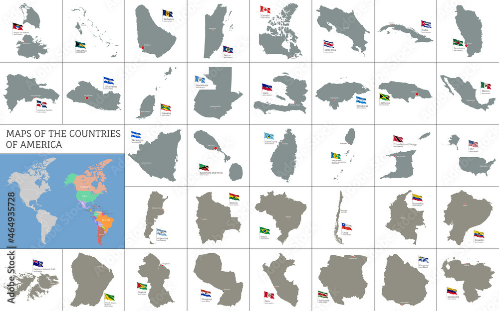 Map of the Countries of America with flags. Highly detailed editable ...