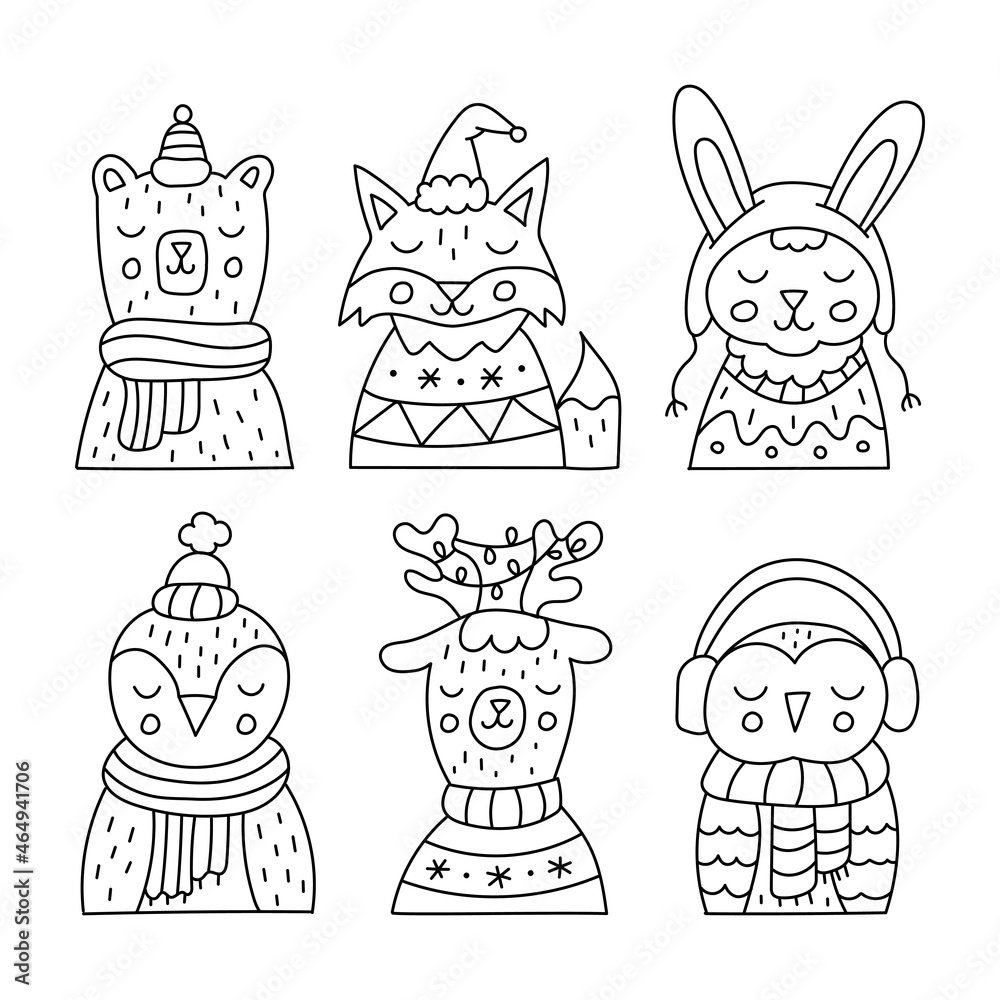 Cute Winter Animals Clipart Black And White
