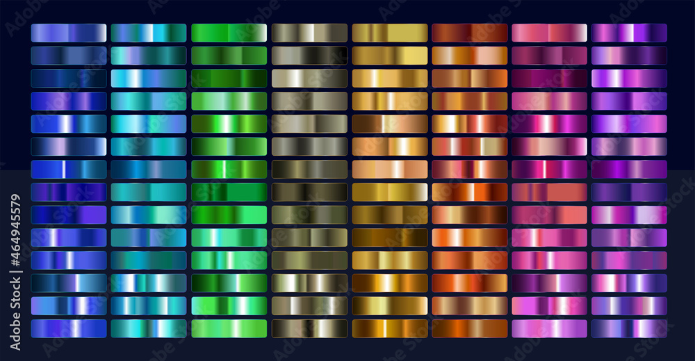 Metal gradient. Metallic Swatches color gradient set. Gold, silver ...