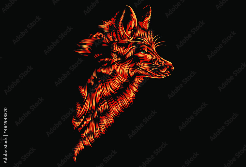 Fox line art vector illustration in ambient color. Detail artwork for ...