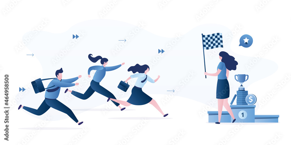 Business competition. Teamwork, human racing. Winner and losers ...
