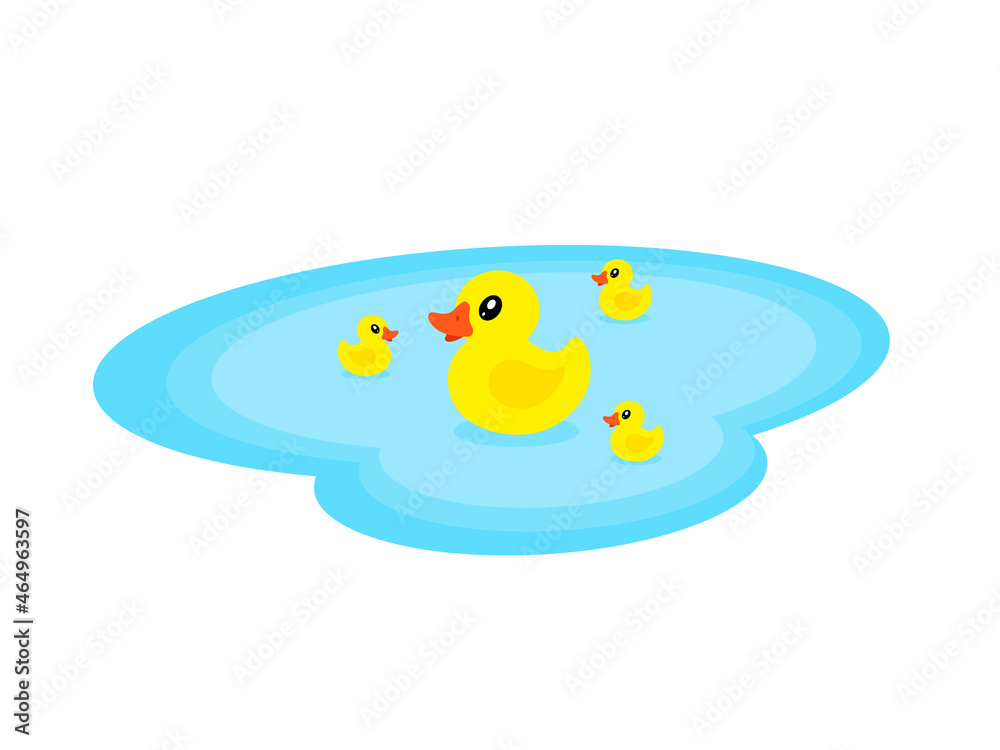 Duck and ducklings swimming in pond. Cartoon vector illustration. Duck ...
