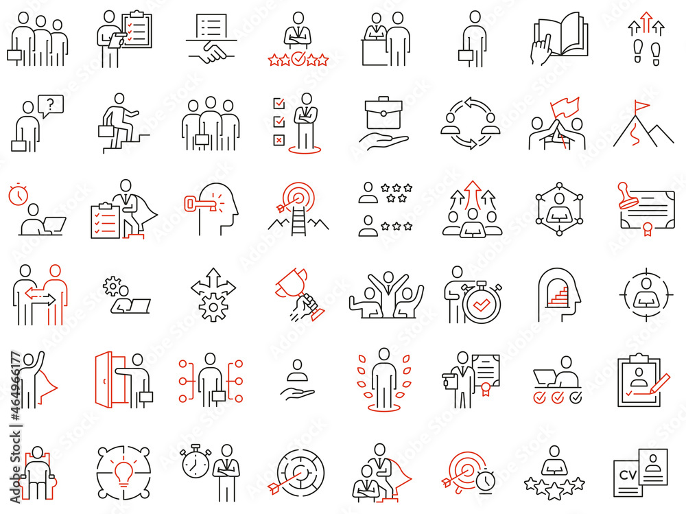 Vector Set of Linear Icons Related to Recruitment, Career Progress and ...