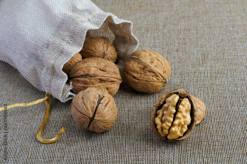 walnuts (akhrot) on Jute background, Dry fruits, walnut or akhrot well ...