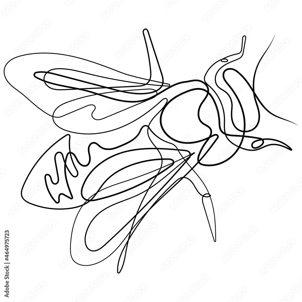 One single line drawing of cute fly, bee in vector illustration ...