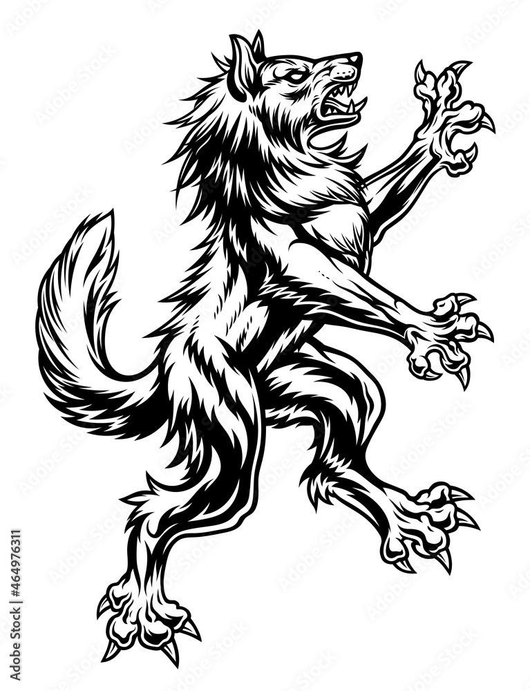 Realistic style heraldic wolf black and white. Vector illustration ...