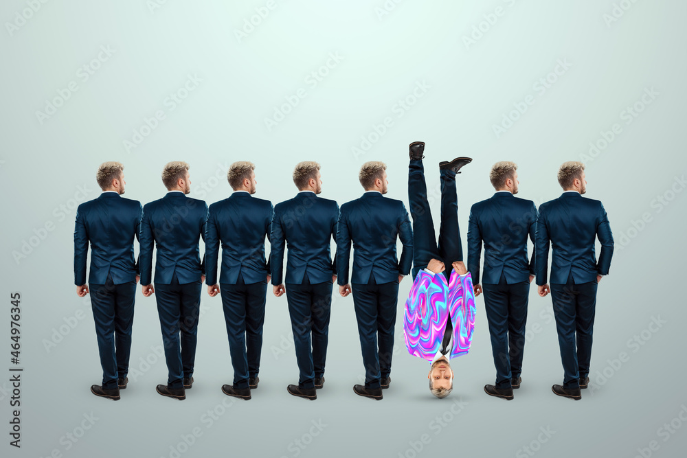 Uniqueness creative background, among the crowd of businessmen a man ...