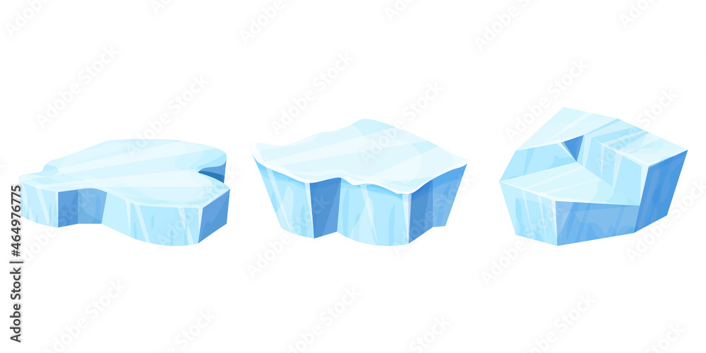 Set Ice floe, frozen water piece, iceberg in cartoon style isolated on ...