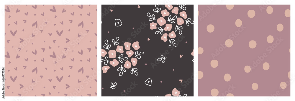 Soft colours abstract floral seamless pattern set with coordinating ...