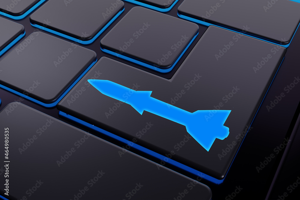 Rocket keyboard button. Cruise missile on keyboard. Concept - button to ...