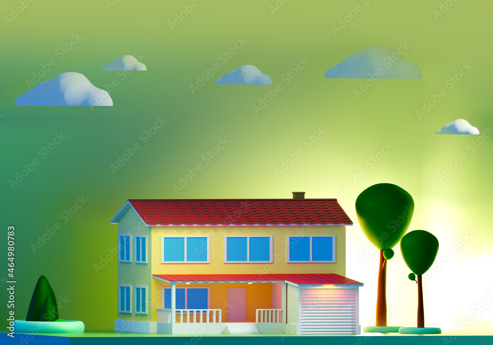 Two-storey house. Architectural visualization. Private house with ...