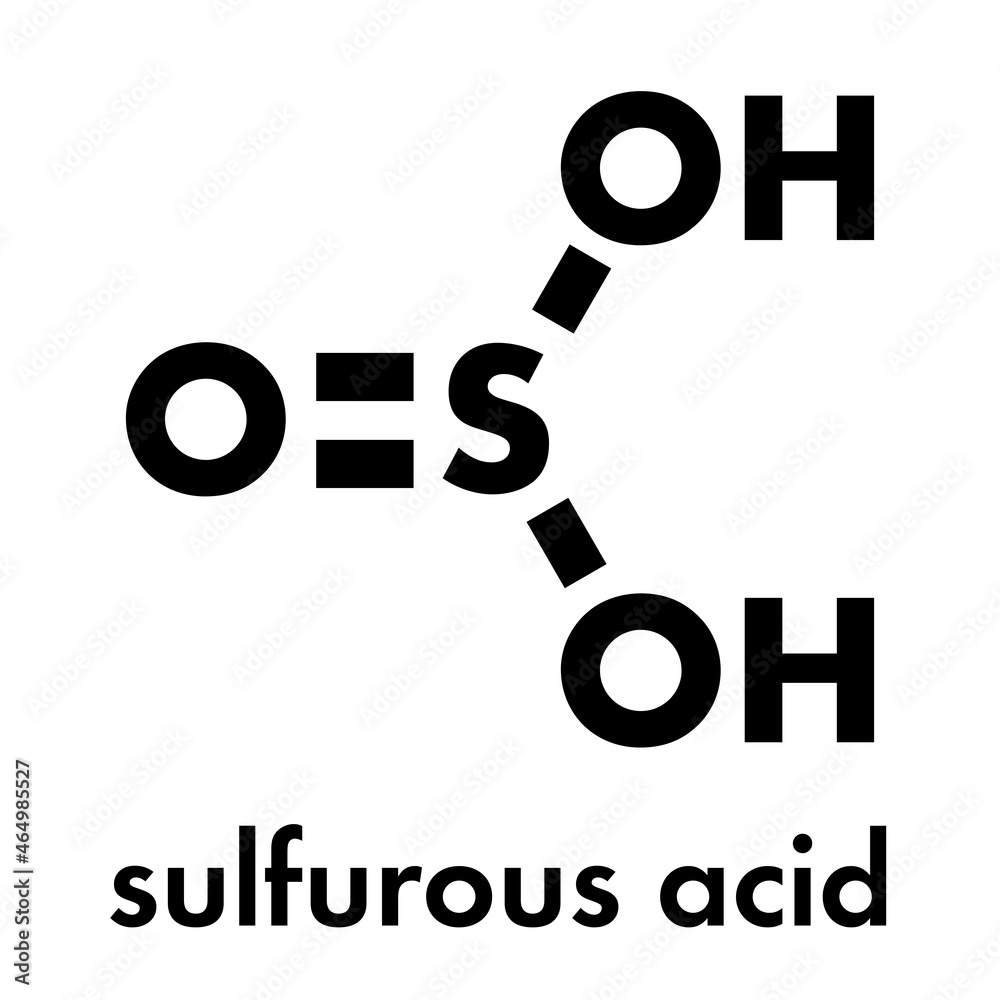 Sulfurous acid (H2SO3) molecule. Conjugate bases are bisulfite and ...