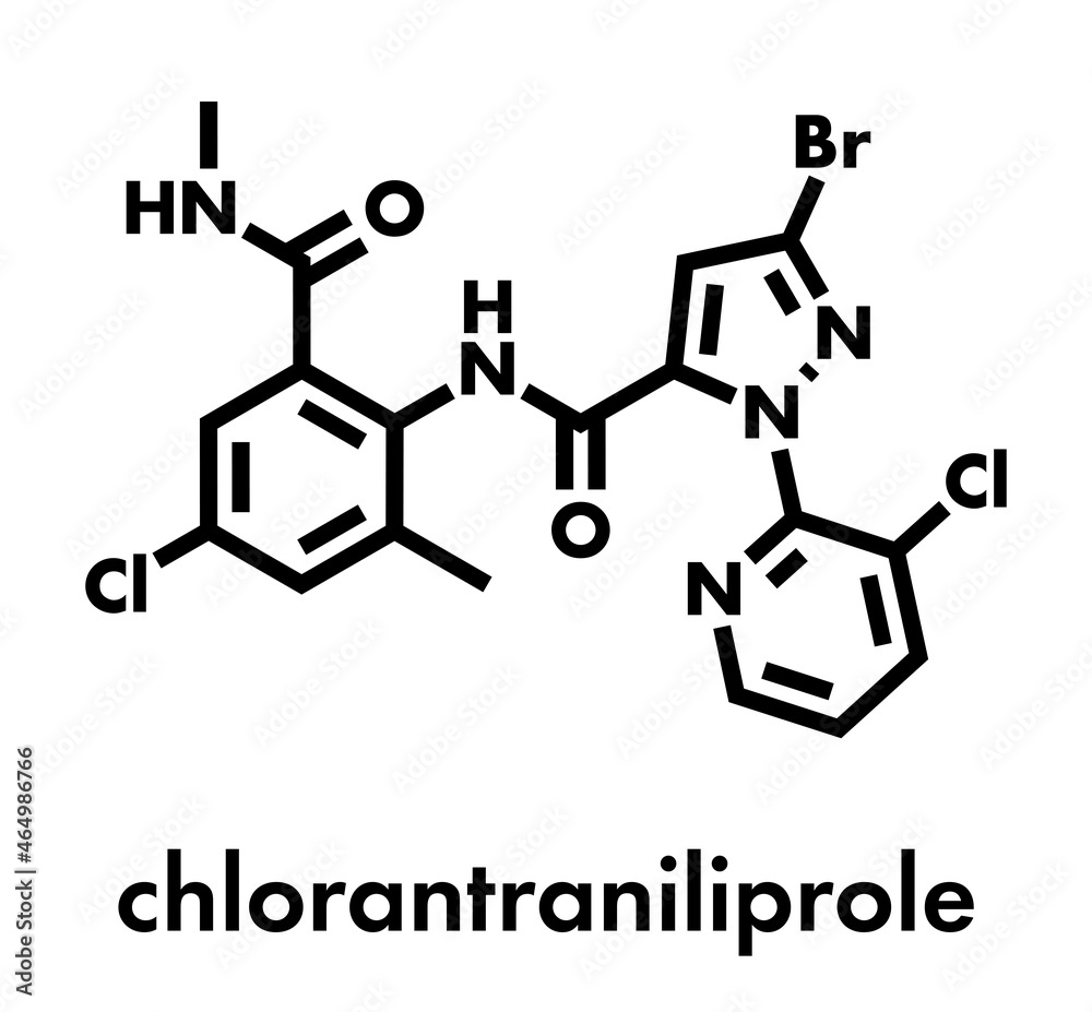 Chlorantraniliprole insecticide molecule (ryanoid class). Skeletal ...