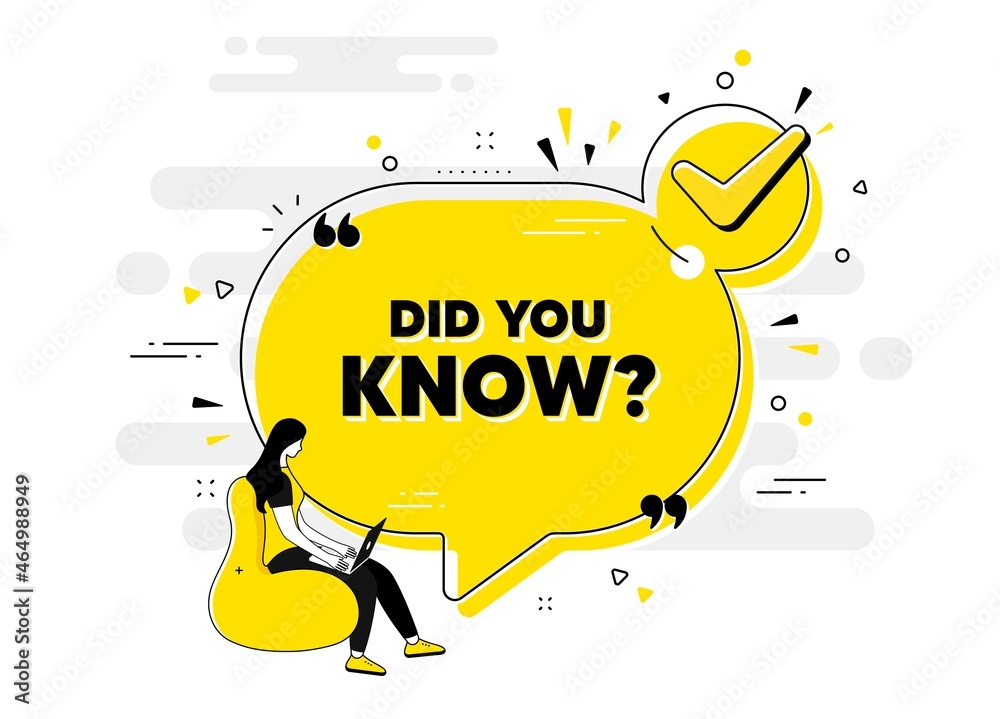Did you know text. Check mark chat bubble banner with people. Special ...