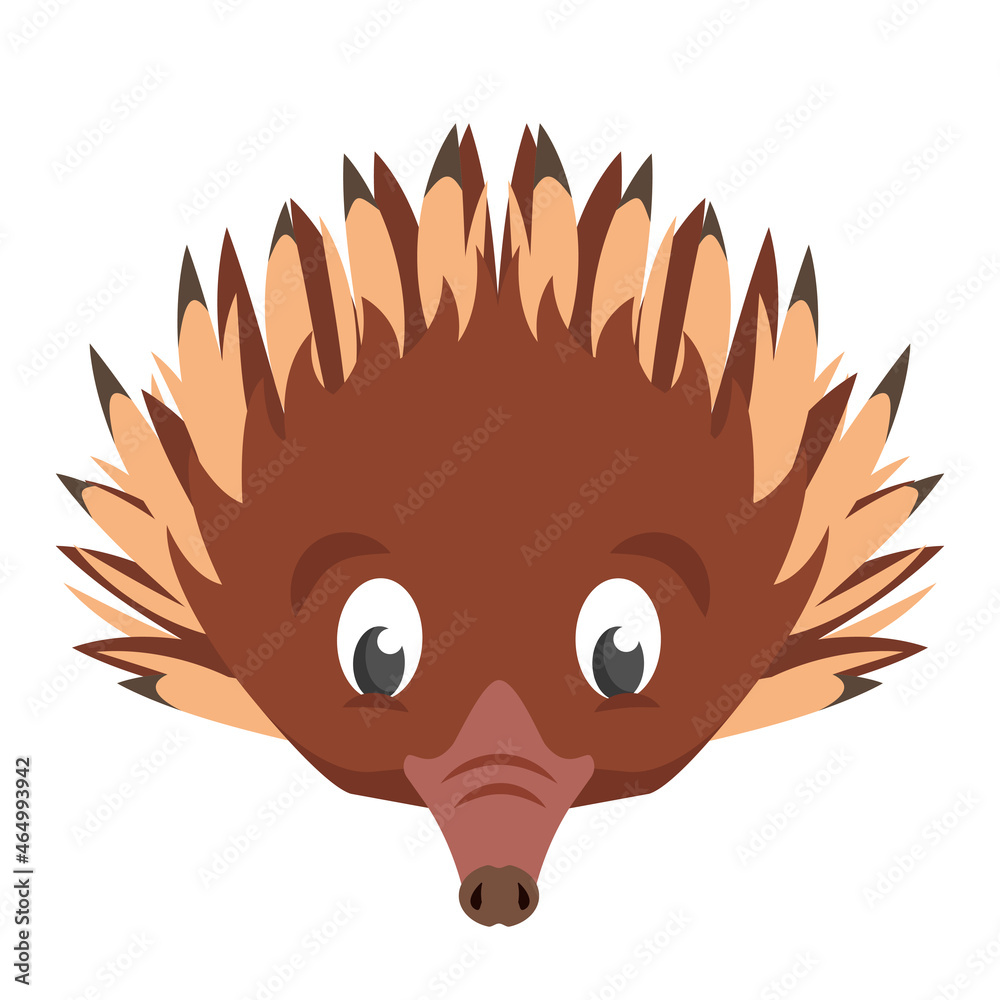 Echidna face front view. Animal head in cartoon style. Stock Vector ...