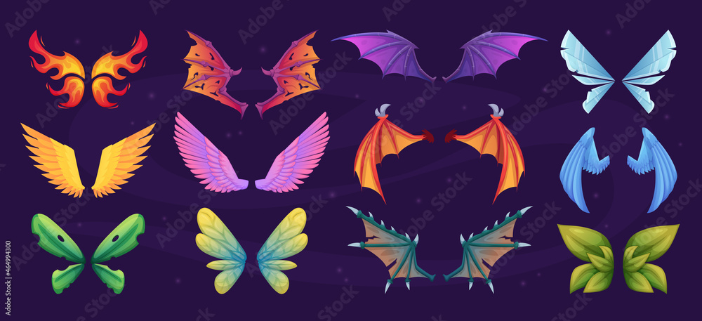 Vecteur Stock Dragon wings. Fairy tale body parts of flying creatures ...