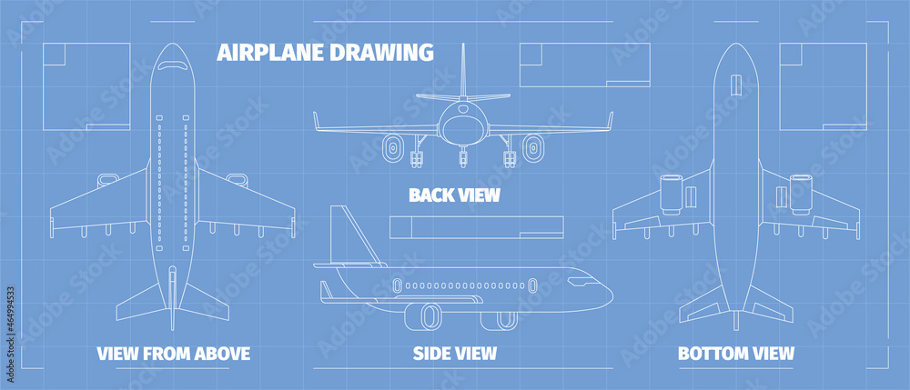 Airplane layout. Views of planes different sides schema for ...