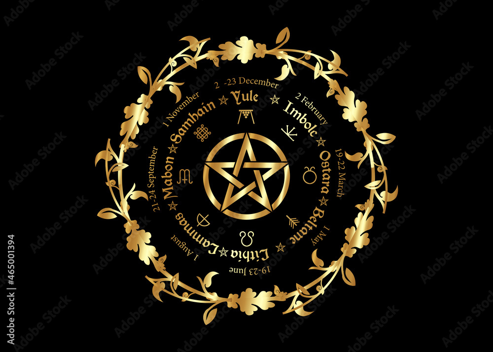 gold wheel of the Year is an annual cycle of seasonal festivals. Wiccan ...