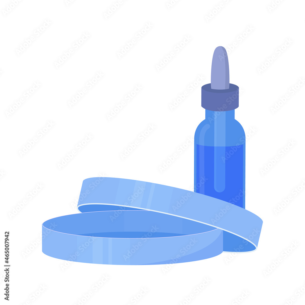 Petri dish with pipette dropper bottle. Chemical laboratory tools for ...