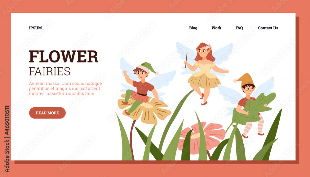 Flower fairies website banner layout, flat vector illustration. Stock ...