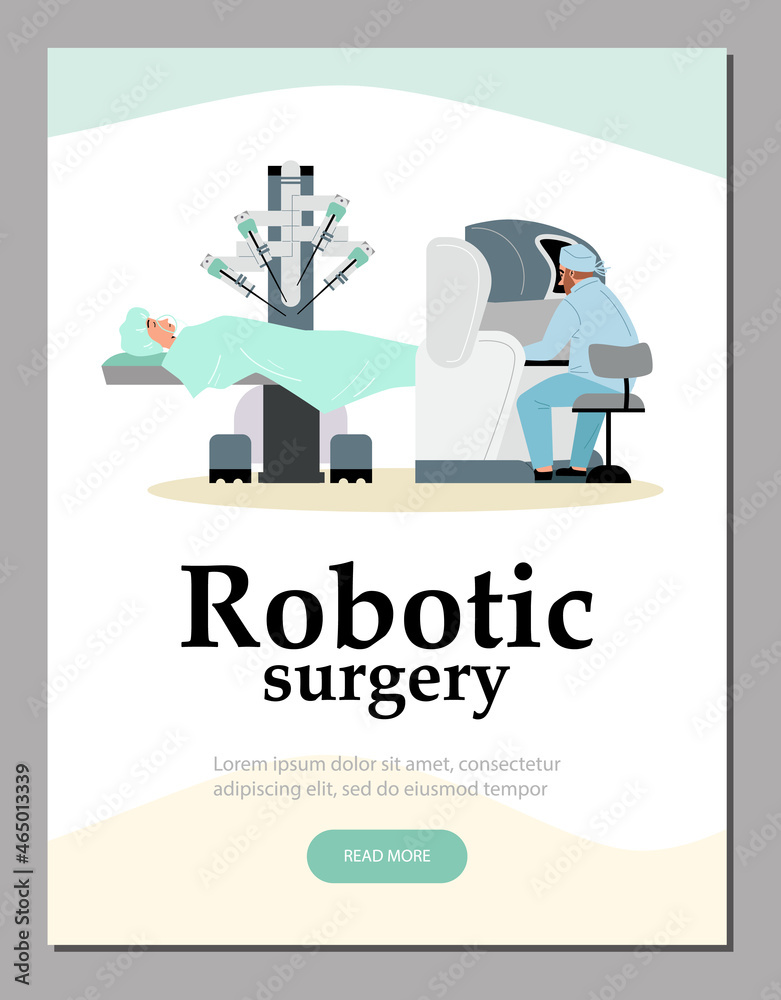 Medical robotic surgery banner or poster template, flat vector ...