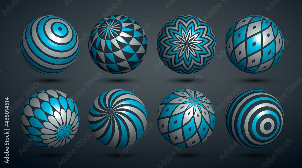 Abstract spheres vector set, collection of balls decorated with ...
