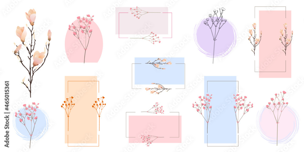 Vector illustration of decorative square flower frames of blooming ...