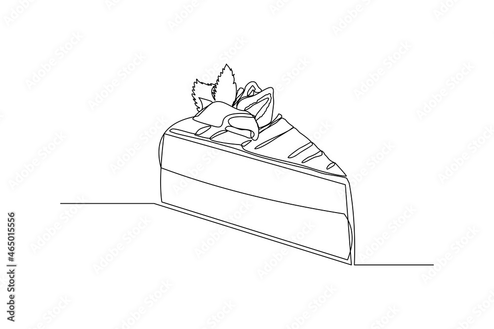 Continuous line drawing of delicious sliced cake or pudding. Single one ...
