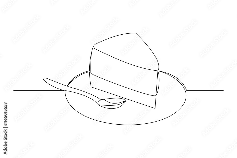 Continuous line drawing of delicious sliced cake or pudding. Single one ...