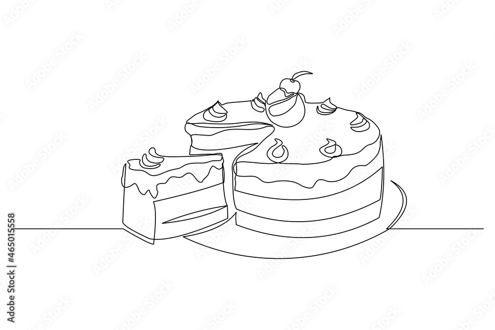 Continuous line drawing of delicious sliced cake or pudding. Single one ...