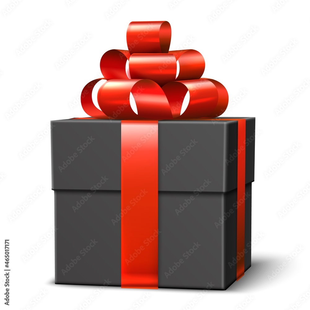 Black gift box. Realistic festive present side view, wrap square ...