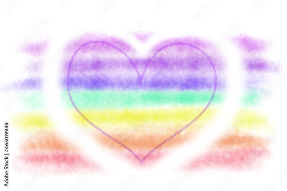 Colorful rainbow watercolor drawing paper texture isolated heart ...