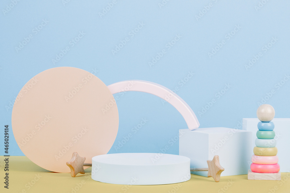 Baby kid toy background. Colorful educational toys and geometric shapes ...