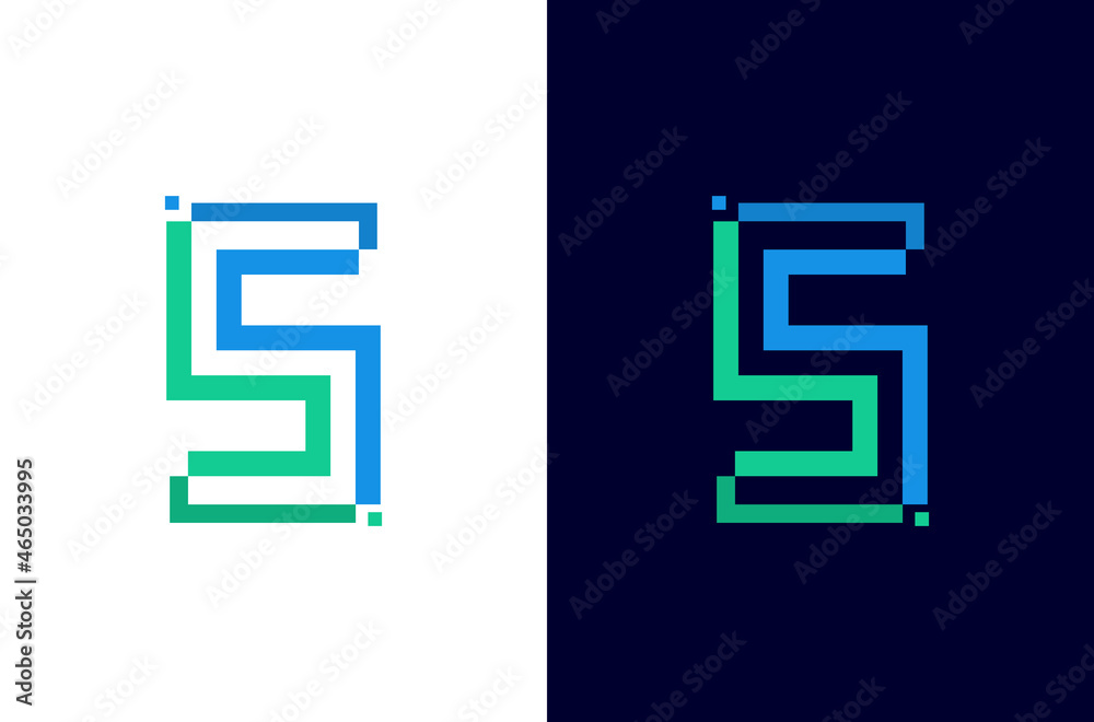 Number 5 digital logo design with pixel icon for technology template or ...