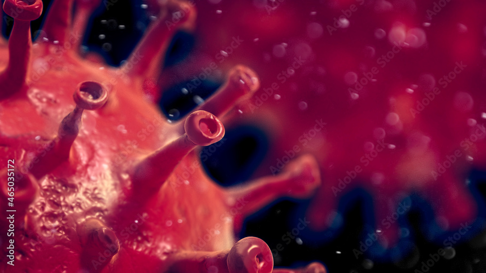 Virus, detail seen under the microscope, mutations and variants of the ...