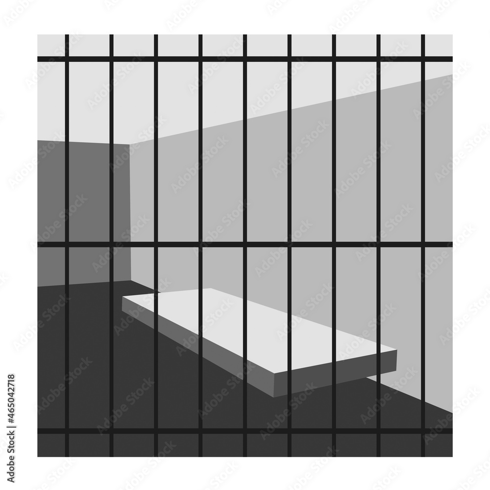 Vector illustration of a interior of a prison cell in black and white ...