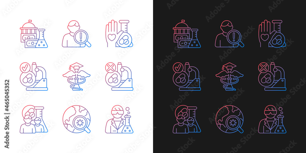 Clinical study gradient icons set for dark and light mode. Evaluating ...