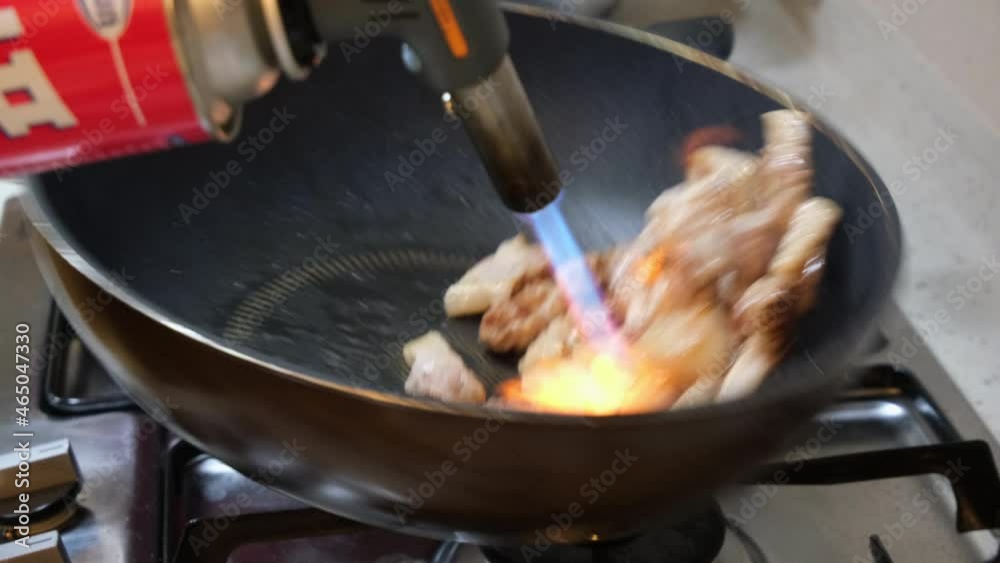 Sauteeing and torching pork belly in Seoul South Korea Stock Video ...