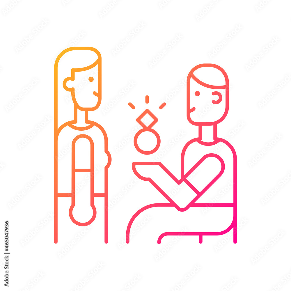 Making proposal gradient linear vector icon. Romantic engagement. Will ...