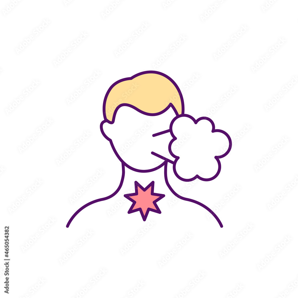 Sore throat with cough RGB color icon. Tonsillitis symptoms. Frequent ...