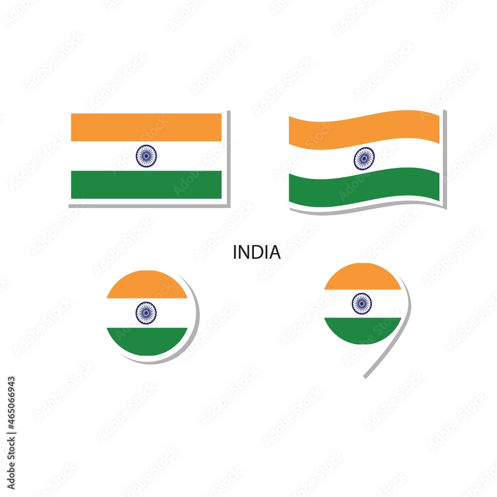 India flag logo icon set, rectangle flat icons, circular shape, marker ...