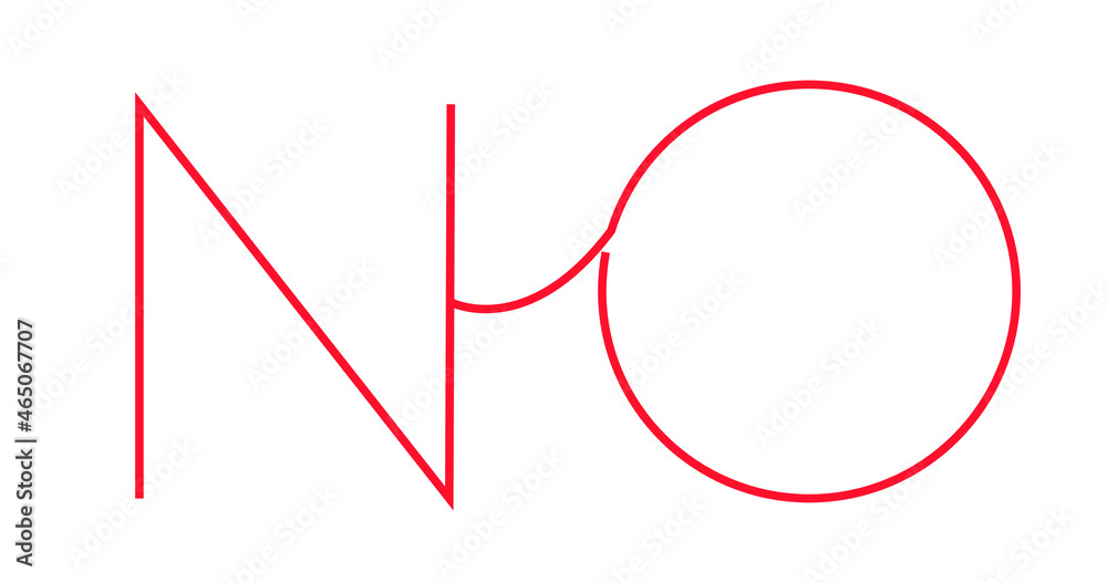The word NO in one line in red on white isolate. Symbol of protest and ...