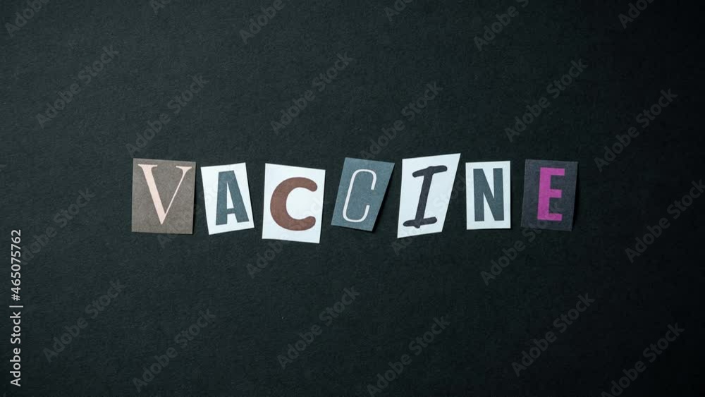 Vaccine shaking words. Caption, heading made of letters with different ...