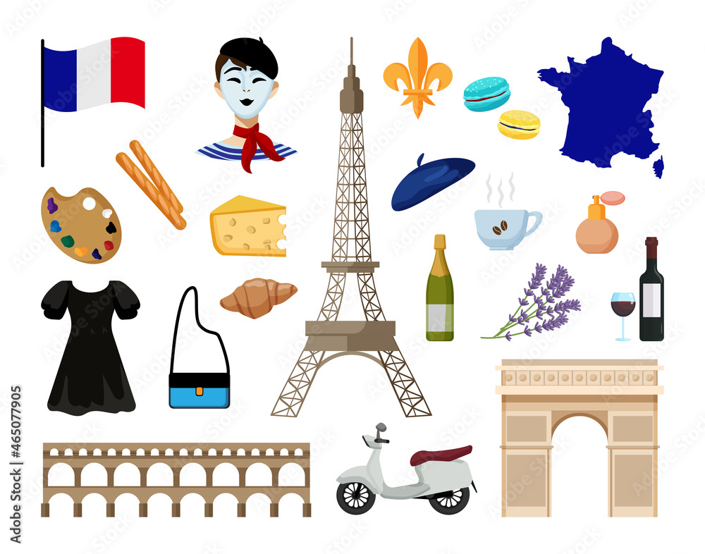 Vector objects associated with Paris. Illustrations of France landmarks ...