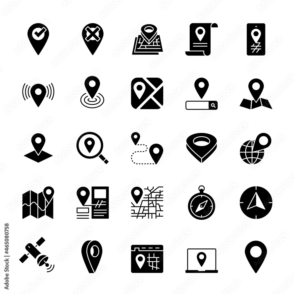 Wayfinding, map pin, location, icon set, vector illustration. Stock ...