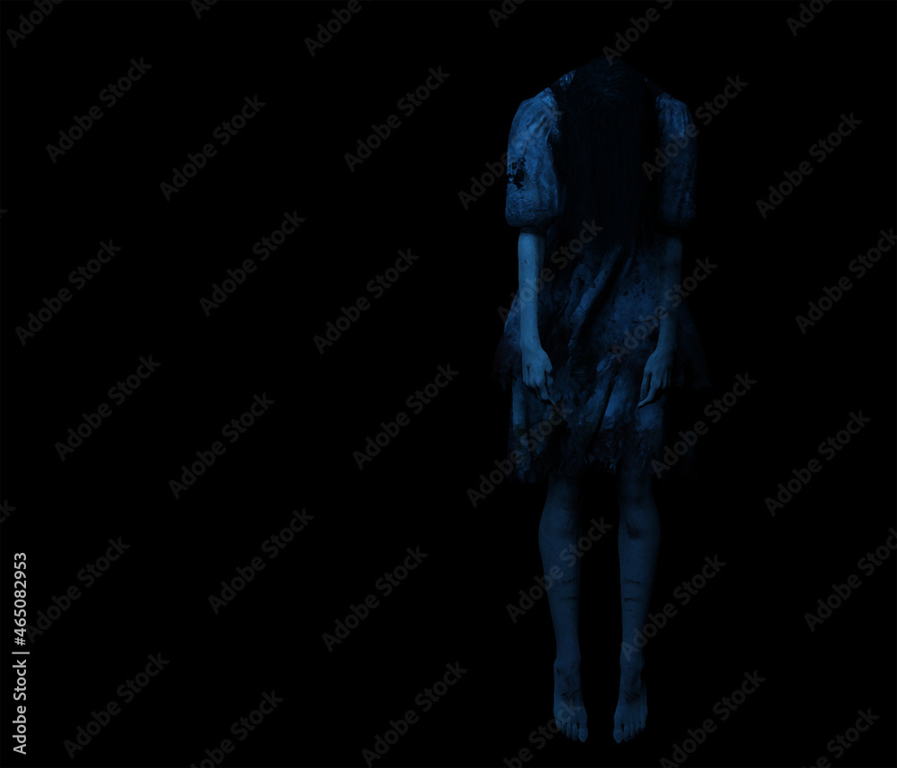 Illustration of a creepy ghostly young woman floating with her hair ...