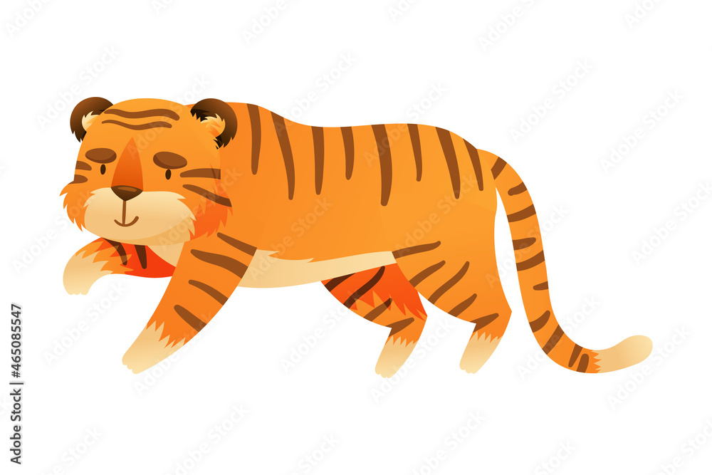 Cute creeping tiger, jungle wild animal cartoon vector illustration ...