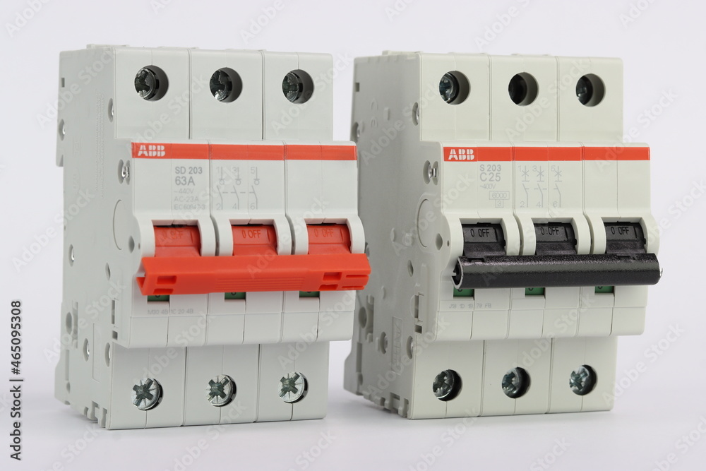 Modular switch ABB 3-pole SD203/63 lever red with din rail mounting.3-pole circuit breaker ABB ...